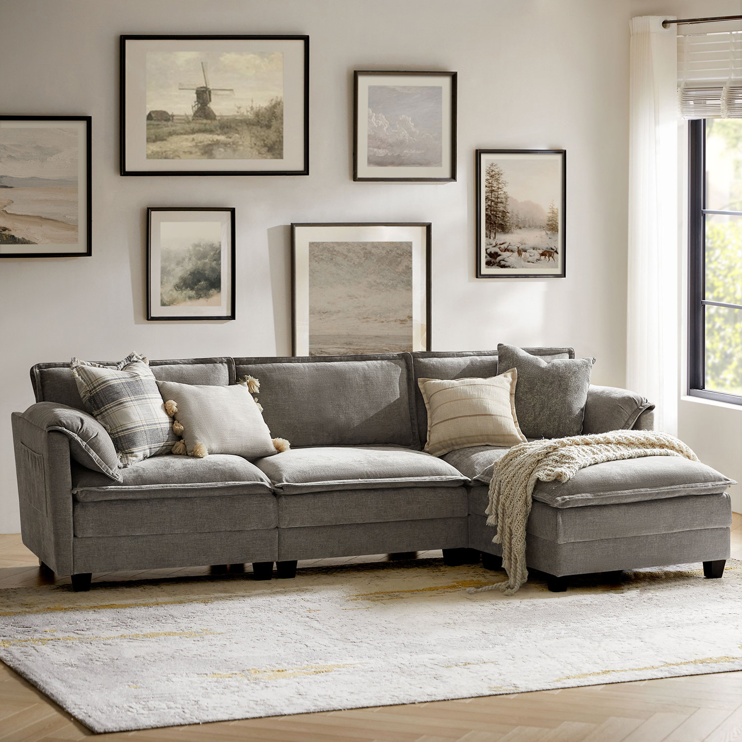 Latitude Run® Herrick 108"W Modern Elephant Ear-Shaped Armrests Sectional Sofa with Ottoman ...